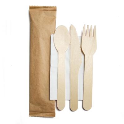 China 100% natural biodegradable wooden cutlery set 4/1 (knife+fork+spoon+napkin) for sale