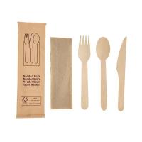China 100% natural biodegradable wooden cutlery set 4/1 (knife+fork+spoon+napkin) for sale