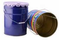 China 6 Gallon Round Tinplate Open Head Steel Pail With Removable Flower Edge Cover for sale