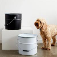 China Food Grade Open Head Steel Round Metal Bucket With Lid For Dog Snack Cat Food Storage for sale
