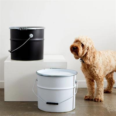China Food Grade Open Head Steel Round Metal Bucket With Lid For Dog Snack Cat Food Storage for sale