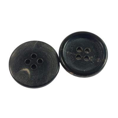 China Natural Real Horn Buttons Black Color 30L 19mm Four Hole Round Garment Accessory for Coats Jeans for sale