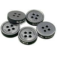 China Eco-Friendly Resin Chalk Buttons 20L Four Hole with Engraved Front and Side Logo for Garments for sale