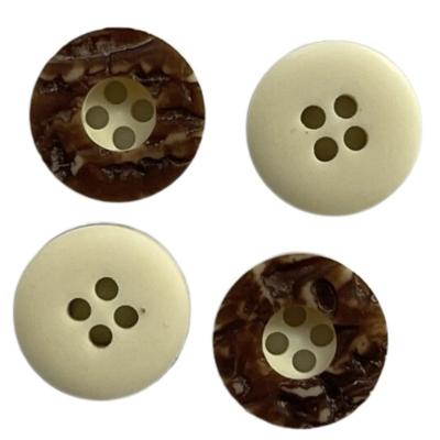 China Polyester Fake Shell Buttons 18L 11mm Concave Central Four Hole for Shirt Sewing for sale