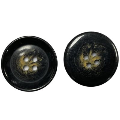 China 40L 4 Hole Semi Shiny Imitation Horn Button Black Resin for Coat Outerwear for sale