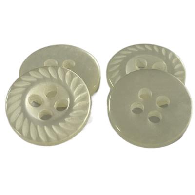 China Off White Plastic Shirt Buttons Pearl Effect Petal Rim 22L 4 Hole Eco Friendly Resin for sale