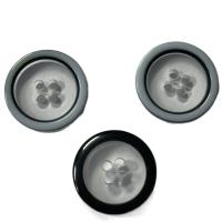 China Three Layers Plastic Shirt Buttons Blue Rim Transparent Center 26L 4 Hole Sewing for sale