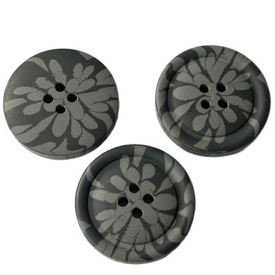 China Grey Horn Effect Plastic Coat Buttons 50L 4 Hole Round Slot Edge for Women Outerwear for sale