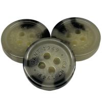 China 26L Engraved Logo Fake Horn Button 4 Hole Brown Resin Coat Button for sale