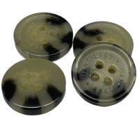 China 26L Engraved Logo Fake Horn Button 4 Hole Brown Resin Coat Button for sale