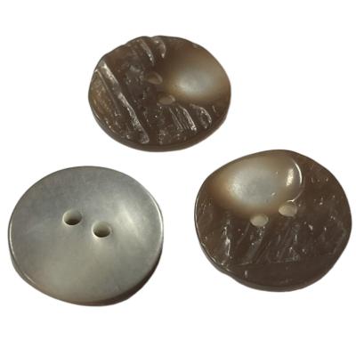China 18mm Full Shiny Mother of Pearl Shirt Buttons Two Hole Irregular Face Design for sale