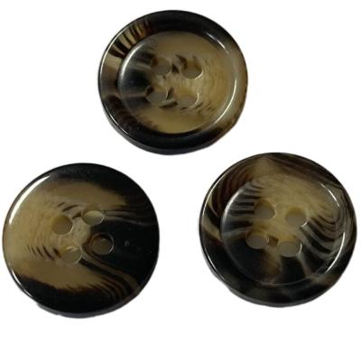 China Resin Eco-Friendly Fake Horn Buttons 28L Four Hole Round with Rim for Women Coat Jacket for sale