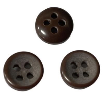 China Resin Fancy Plastic Buttons 4-Holes Dark Brown 15L for Sewing Shirts for sale