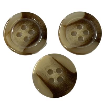 China Light Brown Fake Horn Button 24L Resin Eco-Friendly Polyester 4-Hole Round for Coat Jacket Sweater for sale