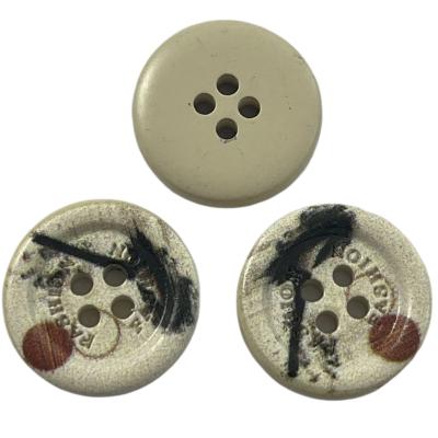 China Silk Printed Fancy Plastic Buttons 4 Hole 28L 18mm for Shirt Coat Garment Accessories for sale