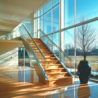 China Brushed 304 Stainless Steel Handrail with Round Cover Plate for Glass Staircase 850mm Height for sale