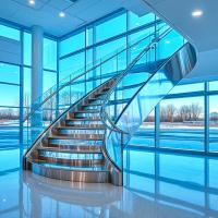 China Stainless Steel Handrail 304 316 with Spacers and Volute End for Glass Railing Systems for sale