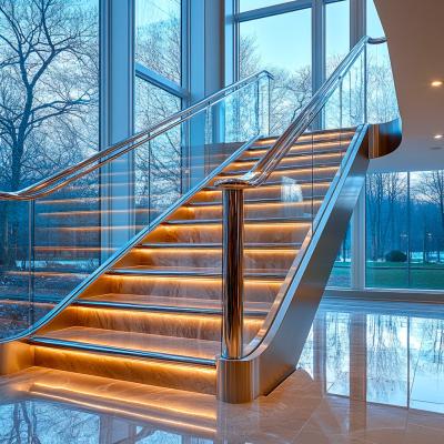 China Stainless Steel Handrail 1050mm Height for Glass Staircase with Spacers and Volute End for sale