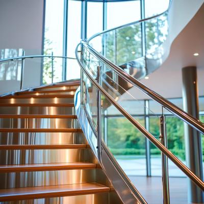 China 201 Stainless Steel Glass Staircase Handrail with Round Plate Cover 850mm Height for sale
