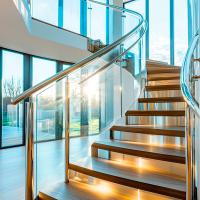 China Stainless Steel Handrail 1050mm Height for Glass Staircase with Volute End for sale