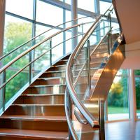 China Stainless Steel Handrail 304/316 with Spacers and Volute End for Glass Staircase for sale