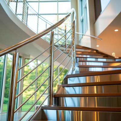 China Stainless Steel Handrail 1050mm Height with Volute End for Glass Staircase for sale