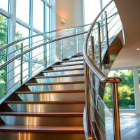 China Stainless Steel Handrail 304 316 with Spacers and Volute End for Glass Staircase for sale