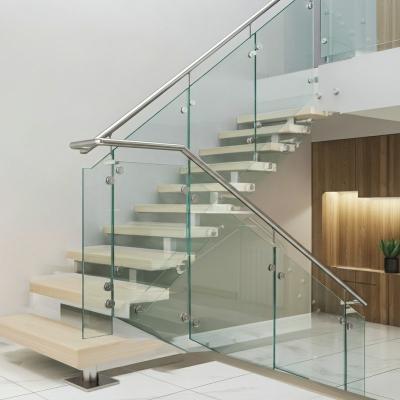 China Brushed Stainless Steel Handrail with Round Plate Cover for Glass Staircase 304 316 for sale