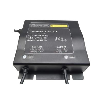 China 336W Lithium Ion Battery Charger Adjustable 12V 10A 2 Bank 2 Channel Waterproof Battery Charger for sale