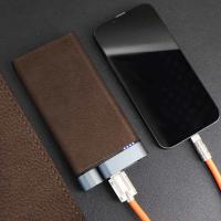 China 10K MAh PD Power Bank Handmade Leather Shell Metal Ports 3 Device Charging for sale