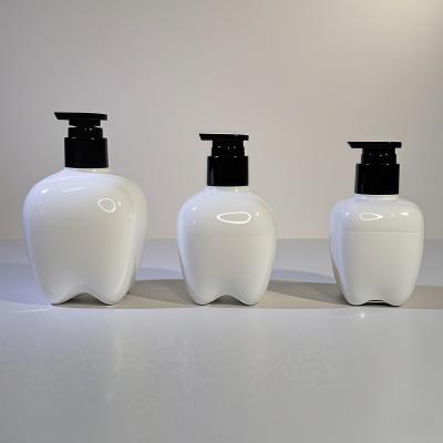 China 100-250ml Tooth Shape Plastic Bottle with Press Pump for Hand Wash Hair Lotion Hand Sanitizer Customizable Logo for sale