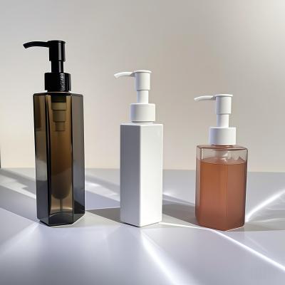 China Hexagonal Straight Body PET Plastic Bottle with Press Pump Sealing for Cosmetic Lotion or Shampoo in 120ml 150ml 200ml Capacity for sale