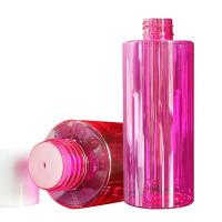 China Custom Supply Red Clear PET Plastic Lotion Bottle with Press Disc Cap and 300/400/500ml Capacity for sale