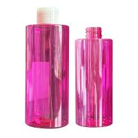 China Custom Supply Red Clear PET Plastic Lotion Bottle with Press Disc Cap and 300/400/500ml Capacity for sale