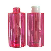 China Custom Supply Red Clear PET Plastic Lotion Bottle with Press Disc Cap and 300/400/500ml Capacity for sale