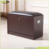 China Solid Wood Black Entrance Shoe Rack Bench Three Layer With Sponge Cushion for sale