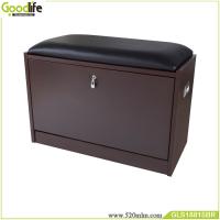 China Solid Wood Black Entrance Shoe Rack Bench Three Layer With Sponge Cushion for sale