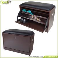 China Solid Wood Black Entrance Shoe Rack Bench Three Layer With Sponge Cushion for sale