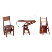 China Brown Ladder Back Wooden Folding Chair Multi Functional Transformed Chair Ladder for sale