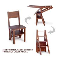China Brown Ladder Back Wooden Folding Chair Multi Functional Transformed Chair Ladder for sale