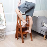 China Brown Ladder Back Wooden Folding Chair Multi Functional Transformed Chair Ladder for sale