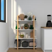 China Four Tier Wooden Storage Rack White MDF Panel Modern Style W80*D30*H120CM for sale
