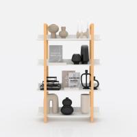 China Four Tier Wooden Storage Rack White MDF Panel Modern Style W80*D30*H120CM for sale