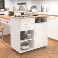 China White Movable Dining Table Kitchen Island With Wheel Modern Design for sale