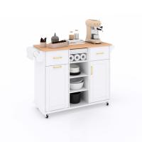 China MDF Movable Dining Table Kitchen Island With Wheel white color for sale