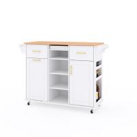 China MDF Movable Dining Table Kitchen Island With Wheel white color for sale