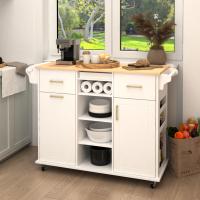 China MDF Movable Dining Table Kitchen Island With Wheel white color for sale