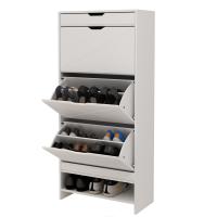 China Three Layer MDF Shoe Wooden Cabinet With Shoe Rack Door Space Saver for sale