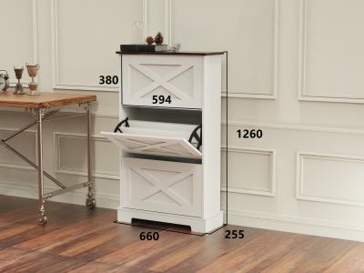 China White 3-bucket  X Panel Shoe Cabinet  for Entryway for sale