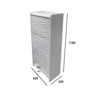 China White Wooden Diamond Design  3 Bucket Storage Shoe Cabinet for sale